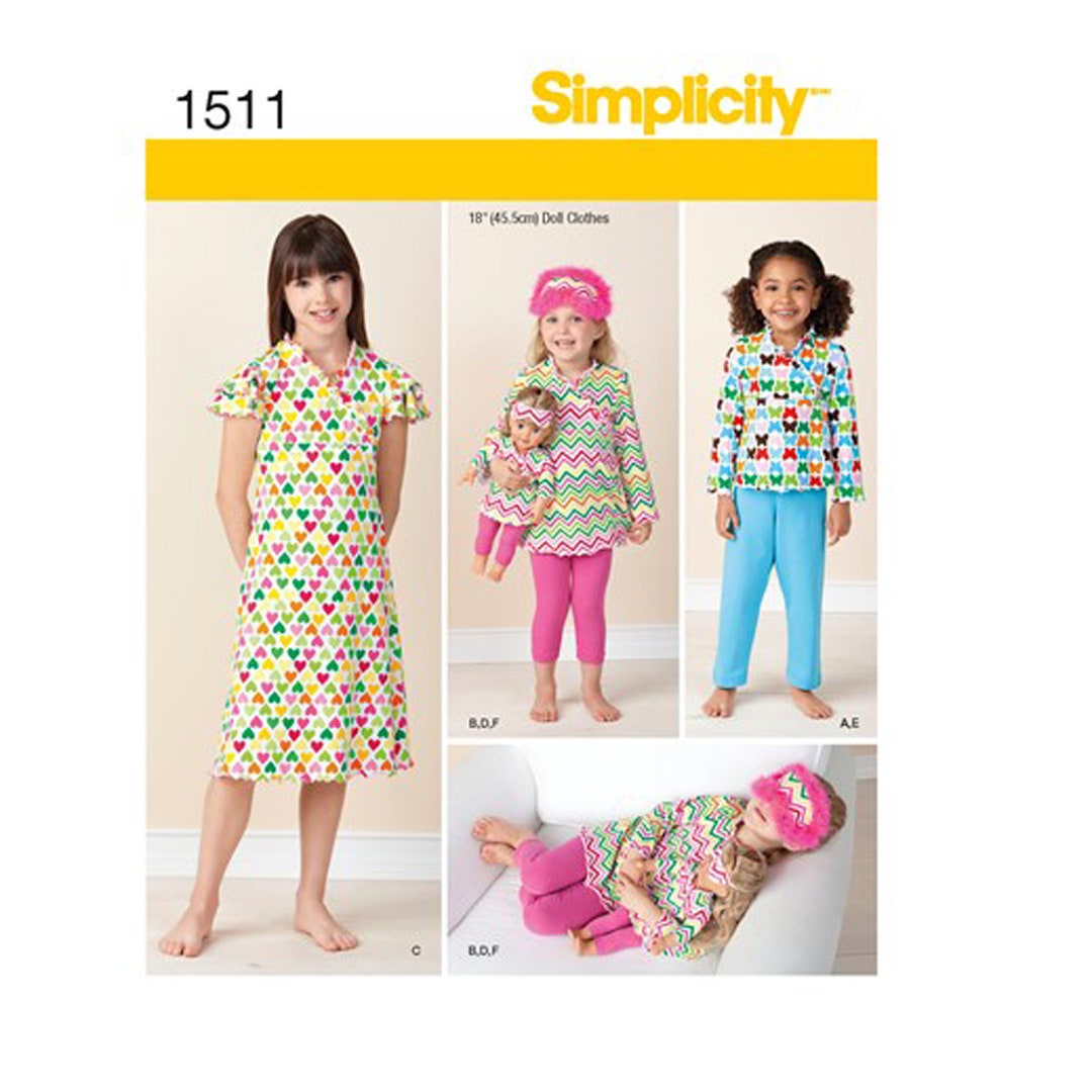 Girls Sleepover Sewing Pattern Simplicity 1511 Size 3-8 Knit Top, Tunic ...