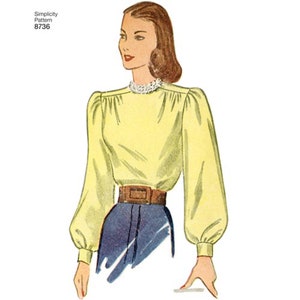 1940s Vintage Blouses Sewing Pattern Simplicity 8736 Size | Etsy