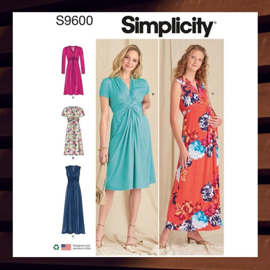Simplicity 9600 S9600 Sewing Pattern for Womens Knit Dress - Size 6 8 10 12 14 Pullover Empire ...