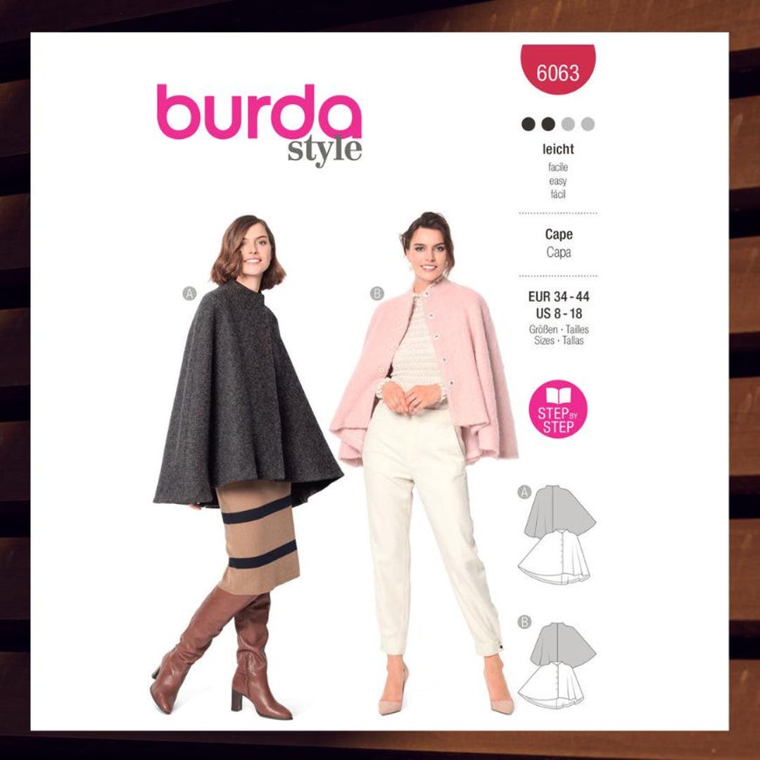 Burda 6063 Sewing Pattern for Womens Capes - Size 8 10 12 14 16 18 Easy ...