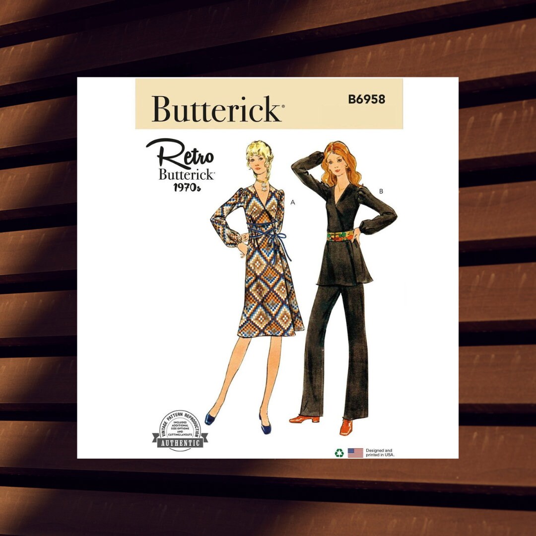 Butterick 6958 B6958 Retro 70s Easy Sewing Pattern for Dress, Tunic, Pants Size 8 10 12 14 16 or ...