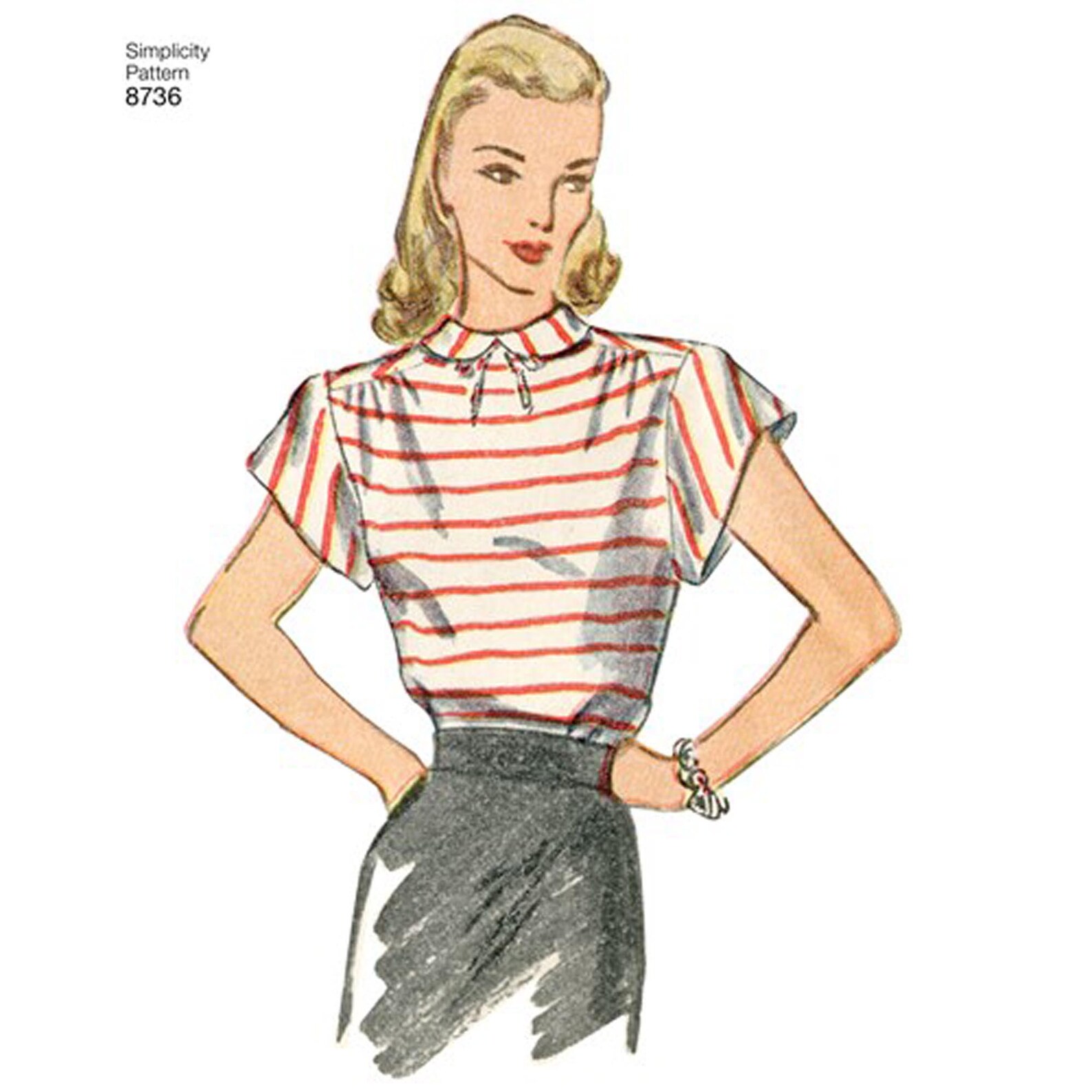 1940s Vintage Blouses Sewing Pattern Simplicity 8736 Size | Etsy