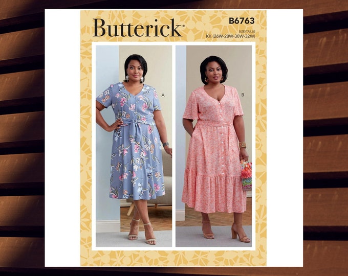 Butterick 6763 B6763 Sewing Pattern for Womens Plus Dress - Size 26W ...