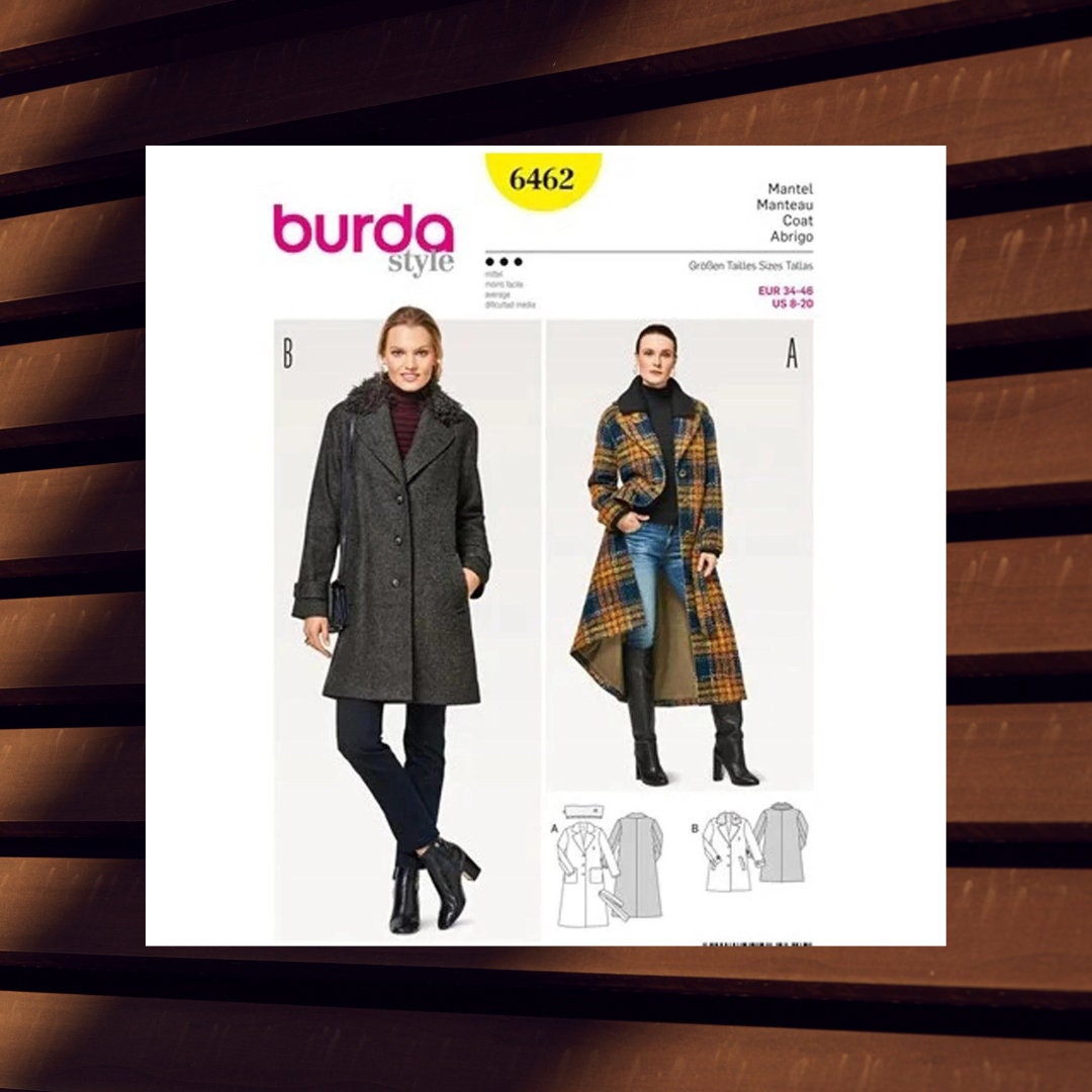 Burda 6462 Sewing Patterns for Womens Fur Collar Coat, Thigh or Calf ...