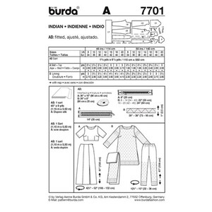 Burda 7701 Sewing Pattern for Womens Sari Top, Skirt, Pants and Scarf ...