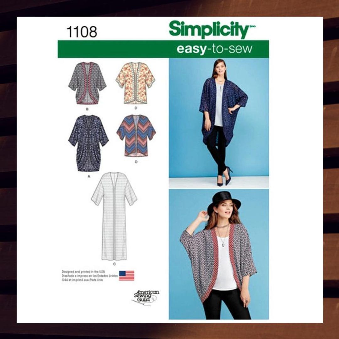 Easy Sewing Pattern for Womens Kimonos - Size XXS XS S M L XL 2XL (4-26 ...