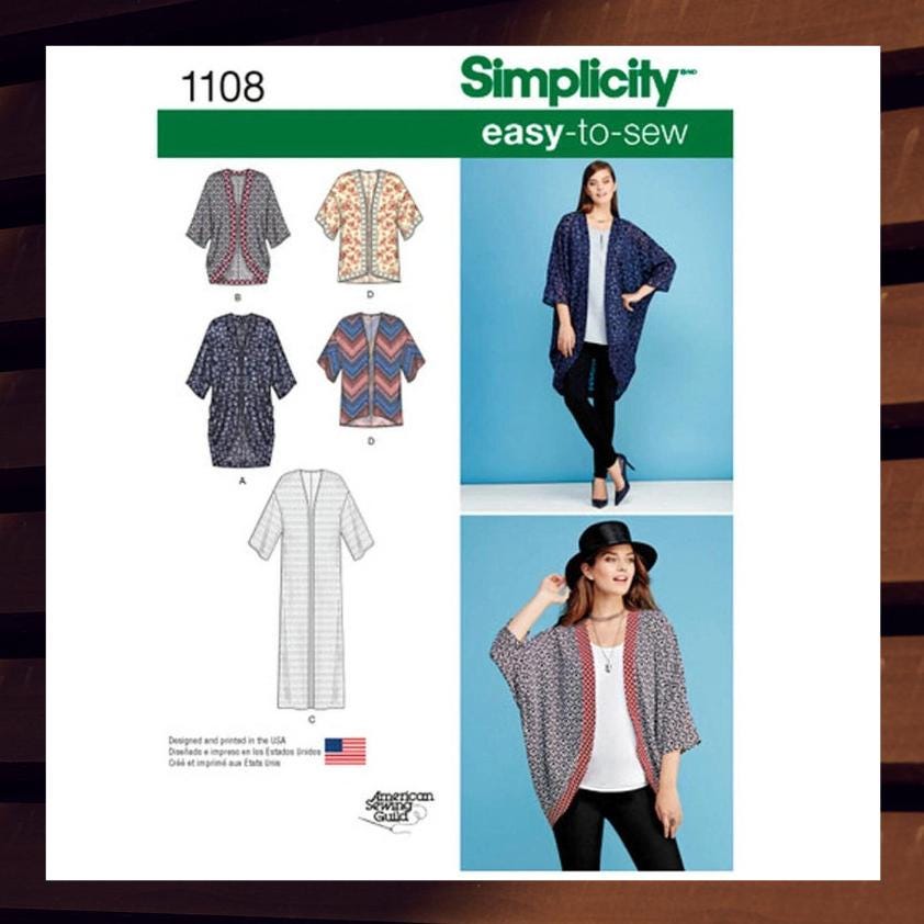 Easy Sewing Pattern for Womens Kimonos - Size XXS XS S M L XL 2XL (4-26 ...