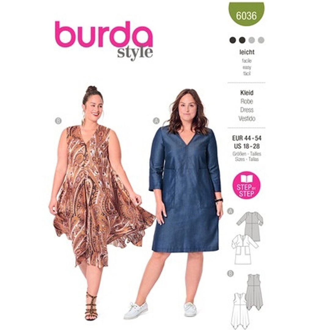 Burda 6036 Easy Sewing Pattern for Womens Plus Dresses Size 18 20 22 24 ...