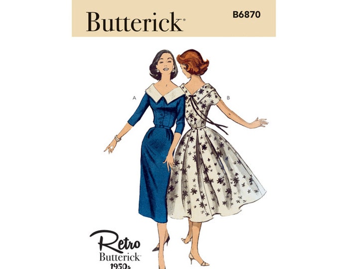 B6870 Sewing Pattern Vintage 1950s Design Unlined Dresses Butterick ...
