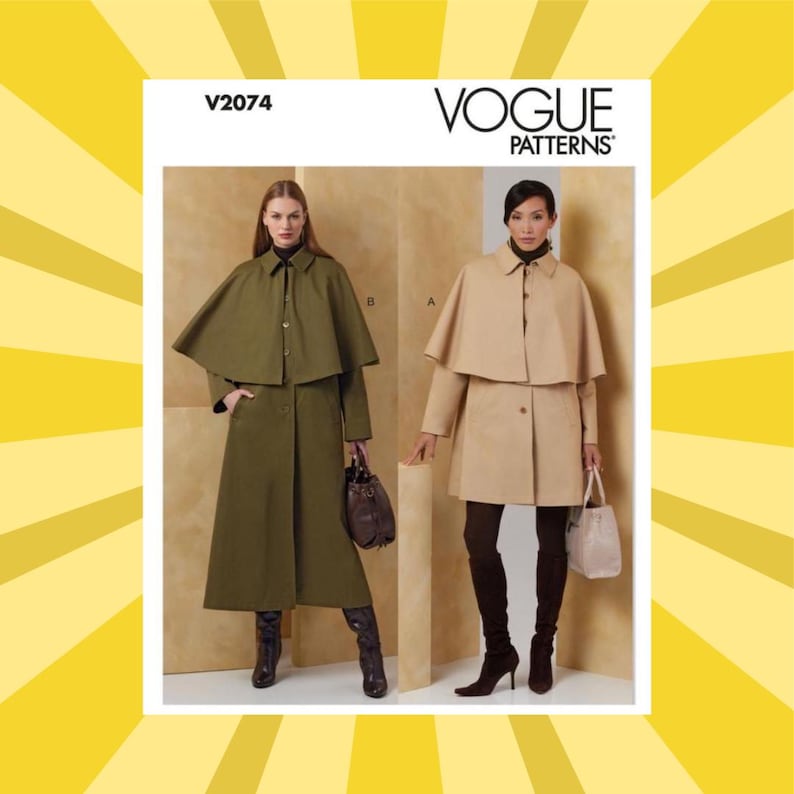 Sewing Pattern for Womens Cape Coat - Size S M L XL XXL (8-26) Lined ...