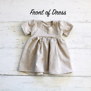 Tan Linen Baby Button Backed Dress | Beige Infant Sleeved Dress ...