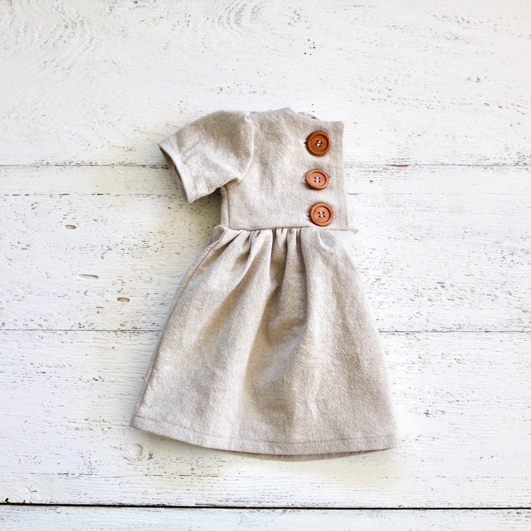 Tan Linen Baby Button Backed Dress | Beige Infant Sleeved Dress ...