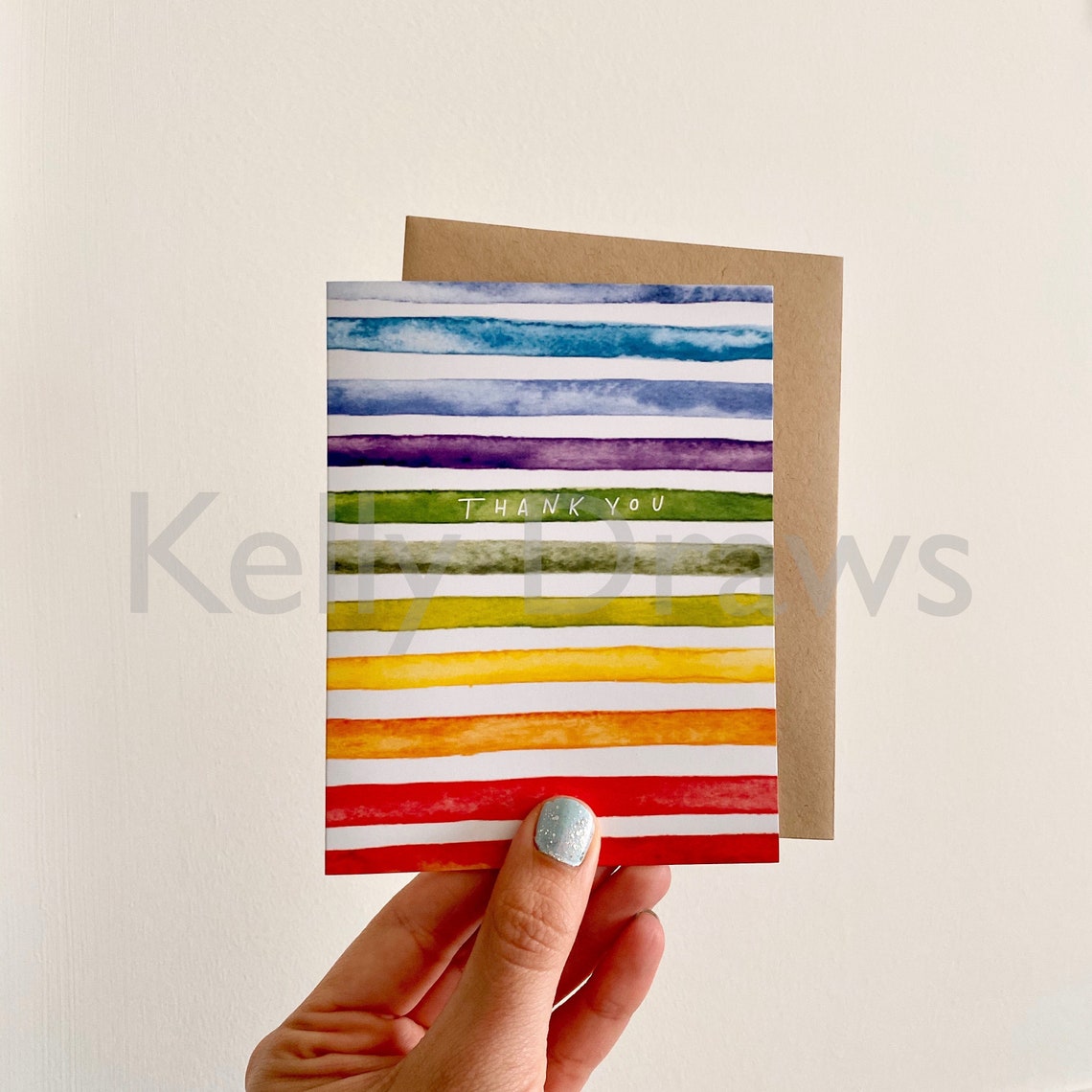 Rainbow Thank You Card Multicolor Watercolor Digital Print - Etsy