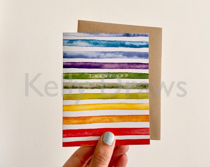 Rainbow Thank You Card Multicolor Watercolor Digital Print Pride ...