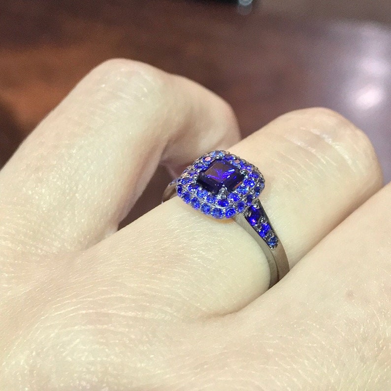 Blue Sapphire Ring Engagement Ring White Gold Sapphire Ring - Etsy