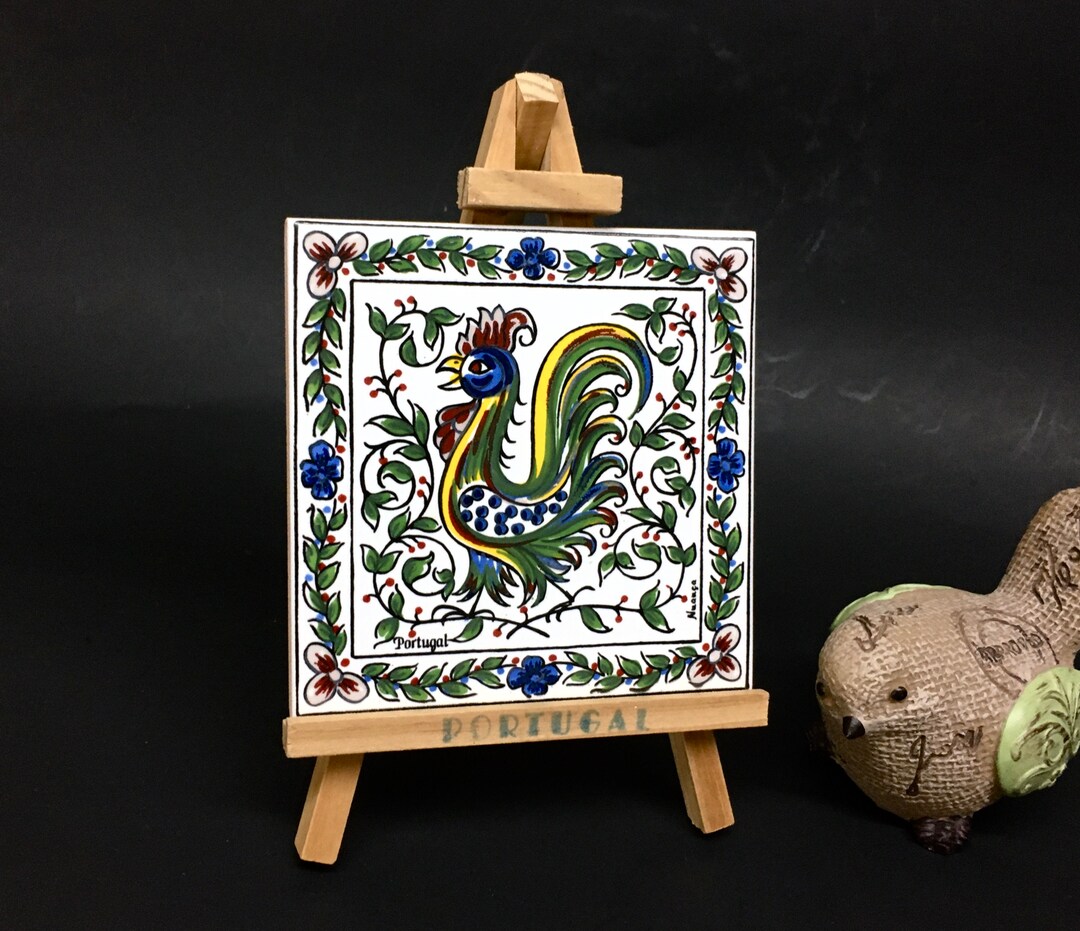 COLORFUL ROOSTER TILE is a 4 1/4 Sq. Glazed Ceramic Majolica Inspired ...