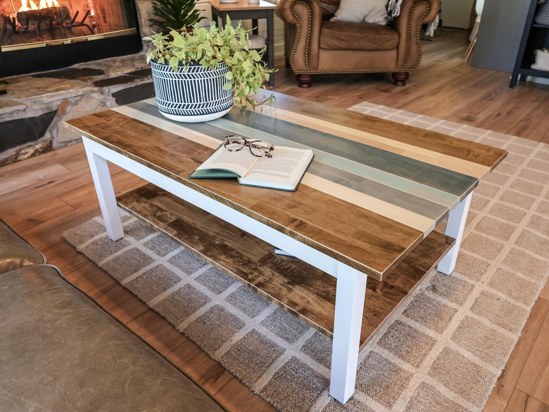 Handmade Solid Maple Coffee Table With Shelf: "the Jaylin" Modern Farmhouse Living Room Table - Etsy