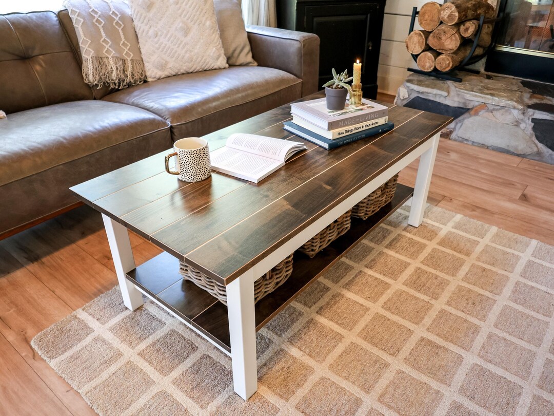 Solid Maple Coffee Table: "the Lyla" Modern Farmhouse Living Room Table With Shelf - Etsy