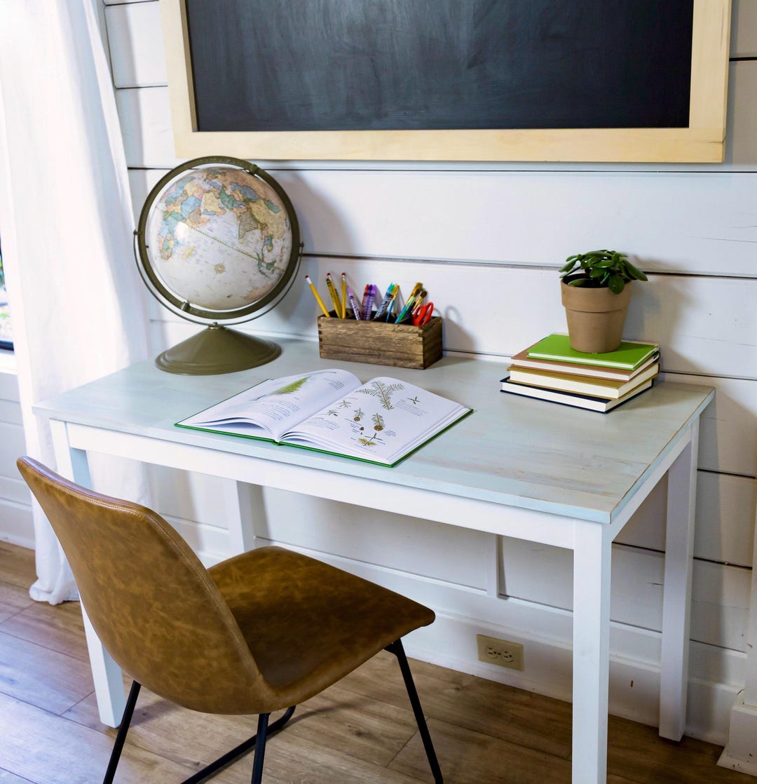 Solid Maple Wood Desk: "the Wren" Minimalist Bleached Blue Writing Desk ...