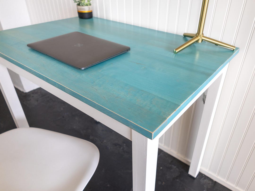 Aqua Maple Desk: "the Wren" - Solid Wood Writing Desk, Minimalist Home ...