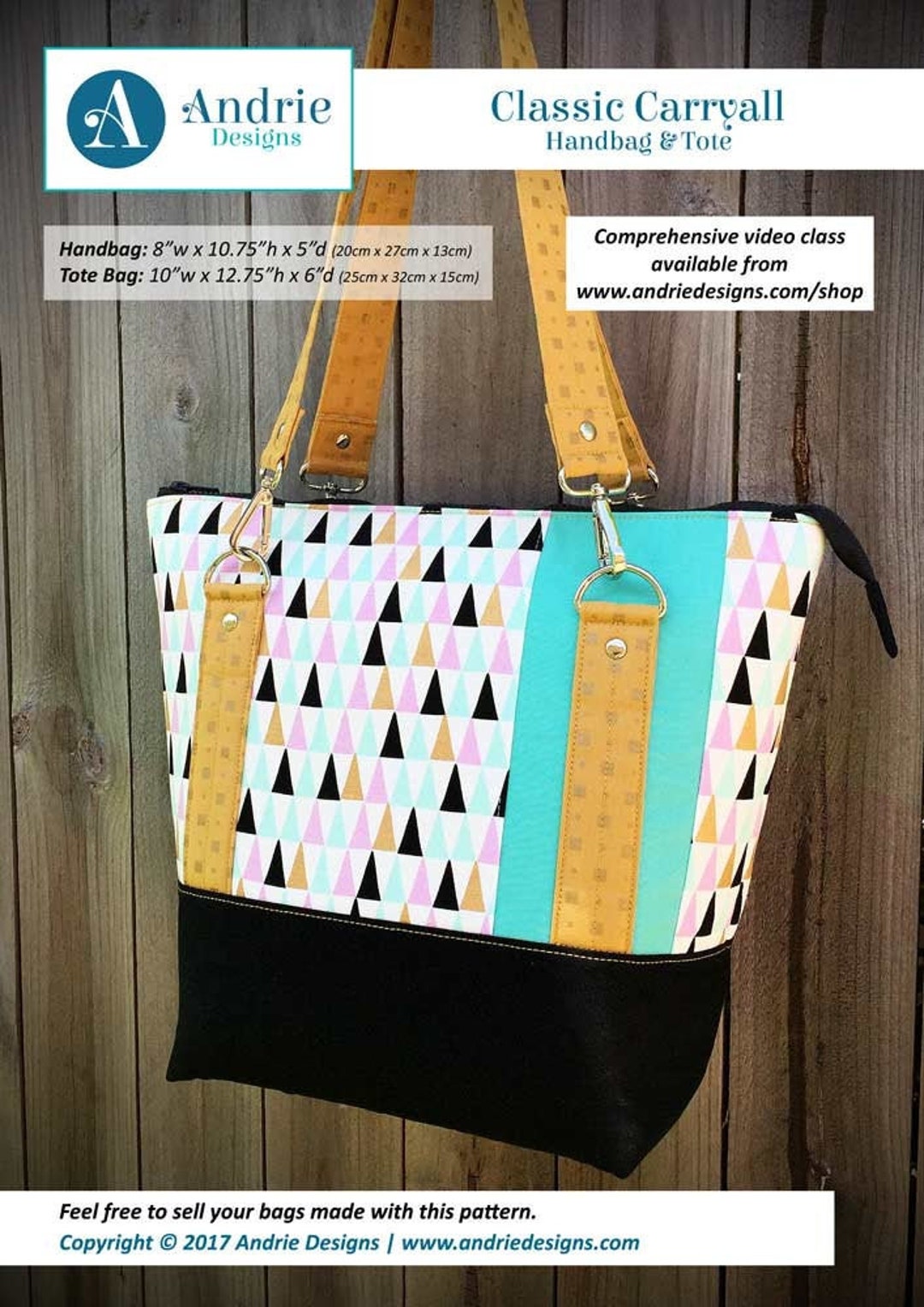 Classic Carryall Handbag & Tote Pattern: 2 Bag Sizes, Shoulder Straps ...