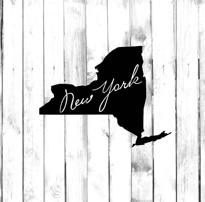 New York State With Cursive Text Di Cut Decal - Etsy