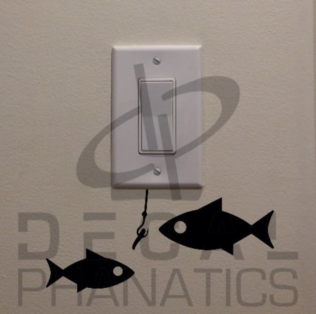 Fishing Bait and Two Fish Swimming Below Light Switch (4"x8.75 ...