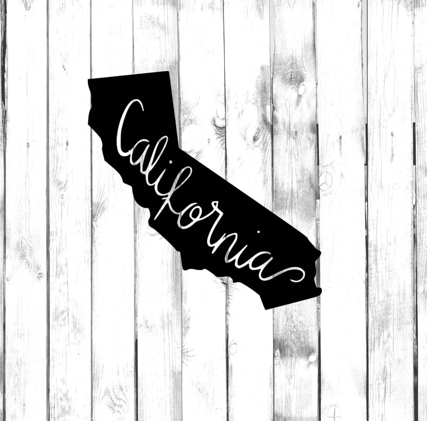 California State Silhouette with Cursive Text Di Cut Decal | Etsy