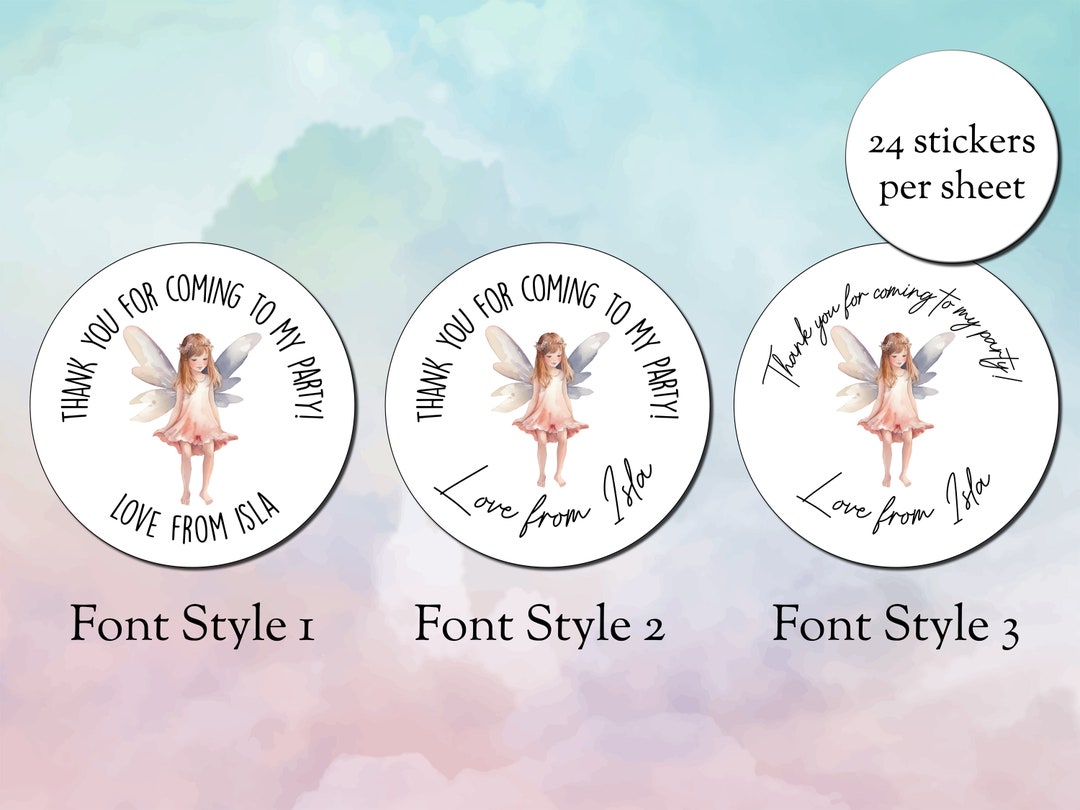 Personalised Thank You for Coming to My Party Fairy 45mm Stickers Party ...