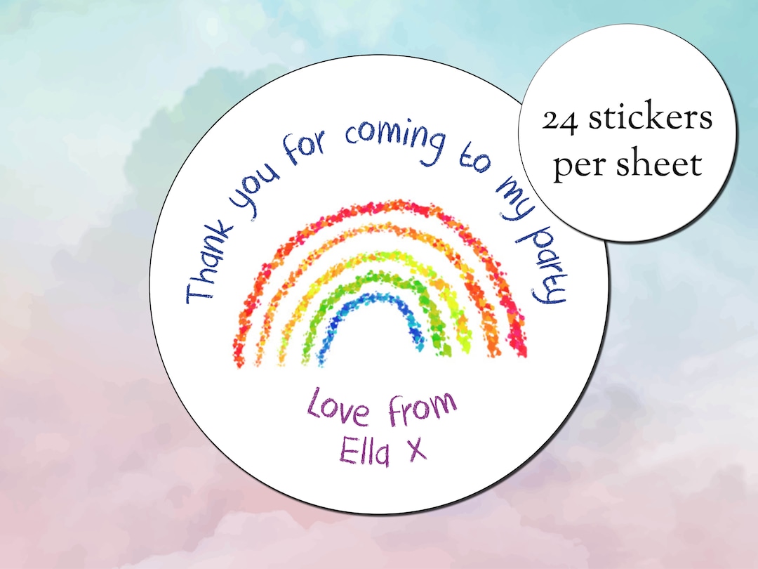 Personalized Rainbow Party Stickers: Thank You Stickers (24/sheet) - Etsy