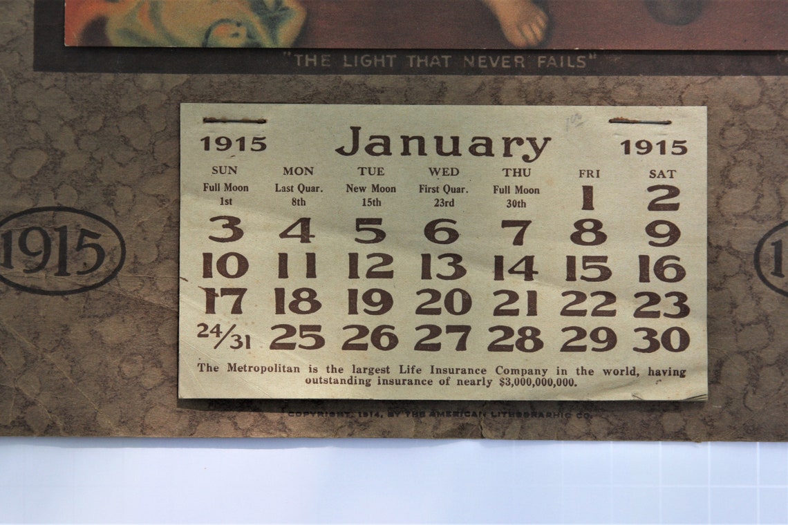106 Year Old 1915 Calendar From the Metropolitan Life Ins. - Etsy