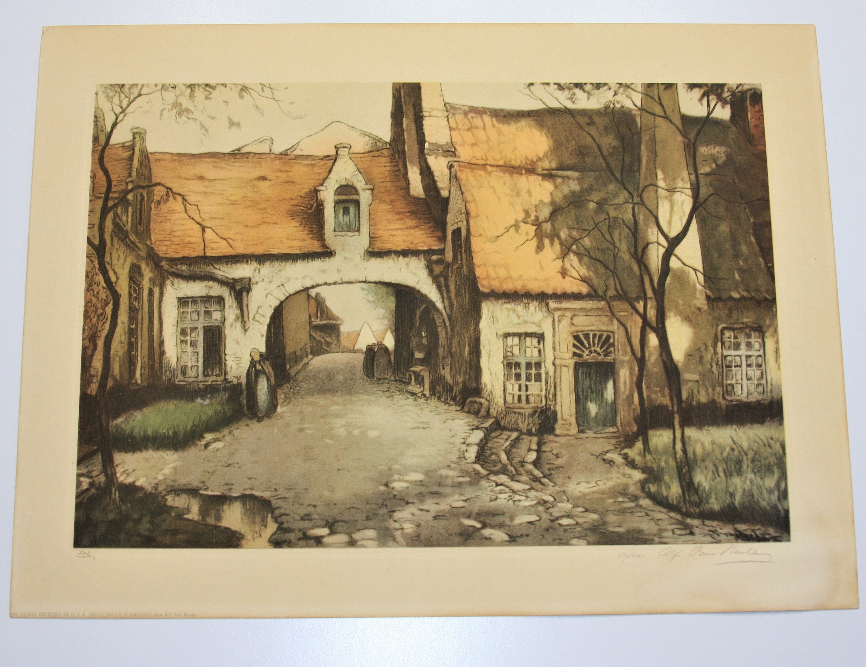 1920s Vintage Alf Van Neste Lithograph. Beguinage A. Bruges. Print No 302. Pencil Signed Etching ...