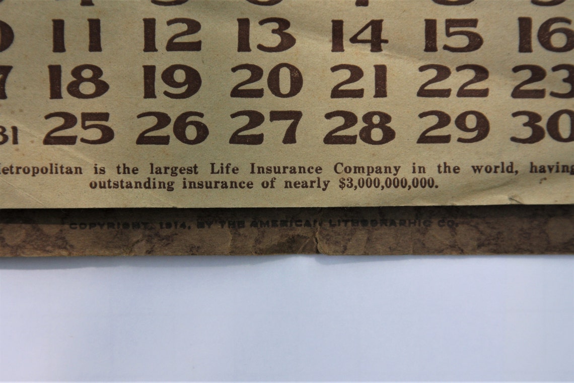 106 Year Old, 1915 Calendar From the Metropolitan Life Ins. Co ...