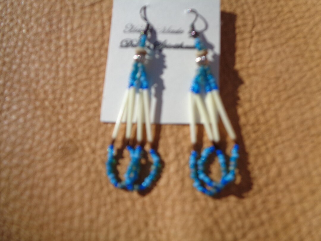 Handmade 2 1/8" Porcupine Quill Beaded Earrings Blue Silver - Etsy