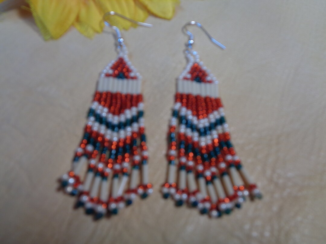 Handmade 2.5 Beaded Earrings Red Pearl Green - Etsy
