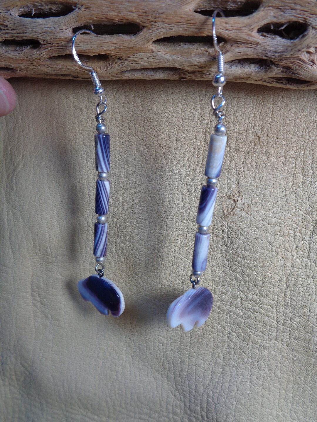 Handmade Native Amer. 2.5" Sterling Silver Purple Wampum Buffalo Drop ...