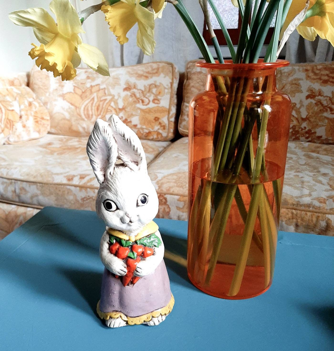 Tall rabbit figurines maid and poet colorful decorative collectible ...