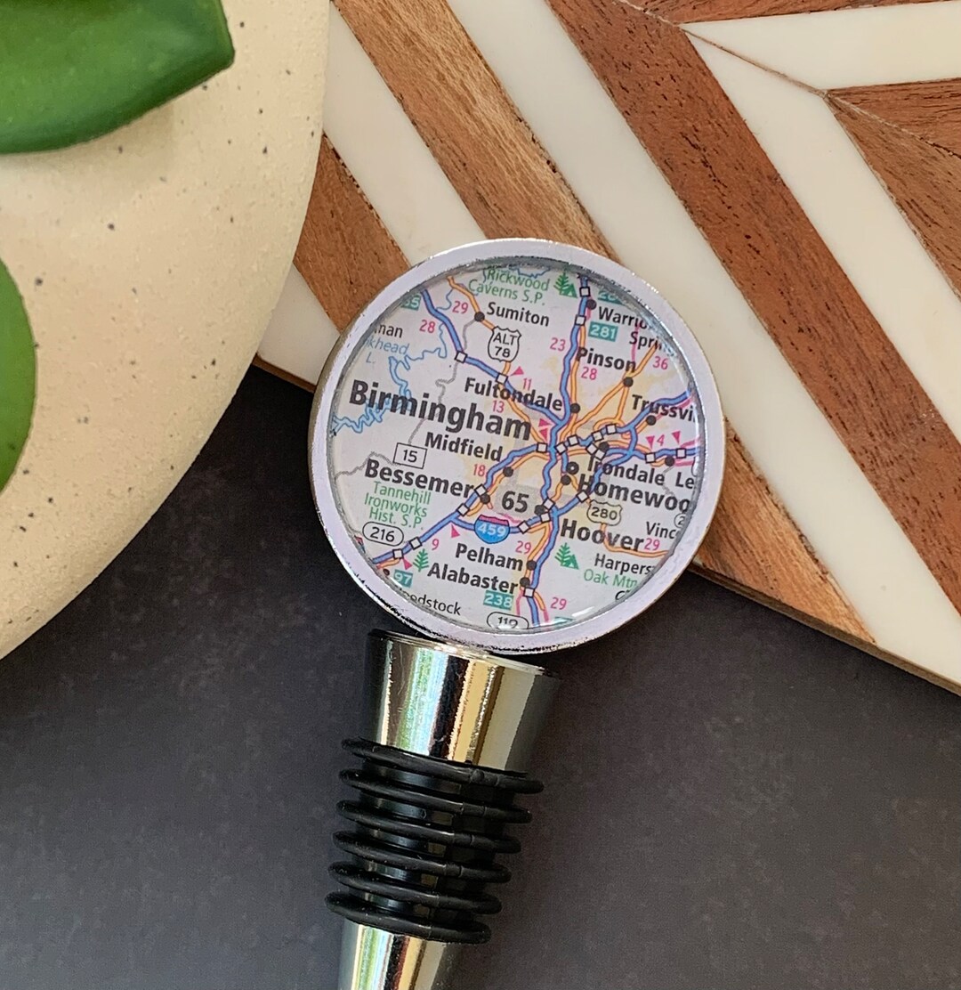 Birmingham Alabama Atlas Map Wine Bottle Stopper Bar Cart - Etsy