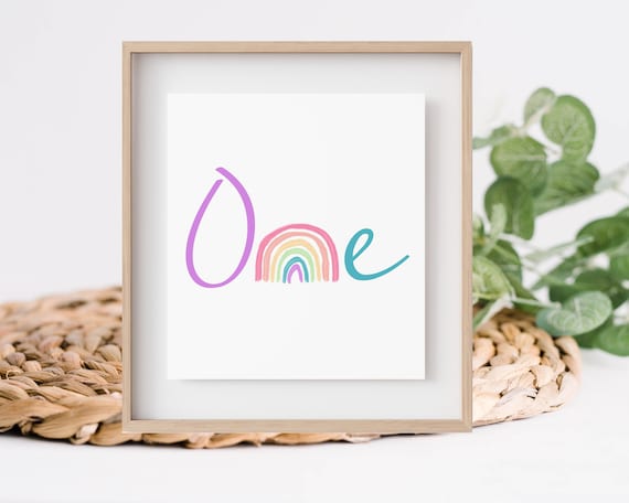 Printable Watercolor Rainbow One Sign 8 X 10 Rainbow Party - Etsy
