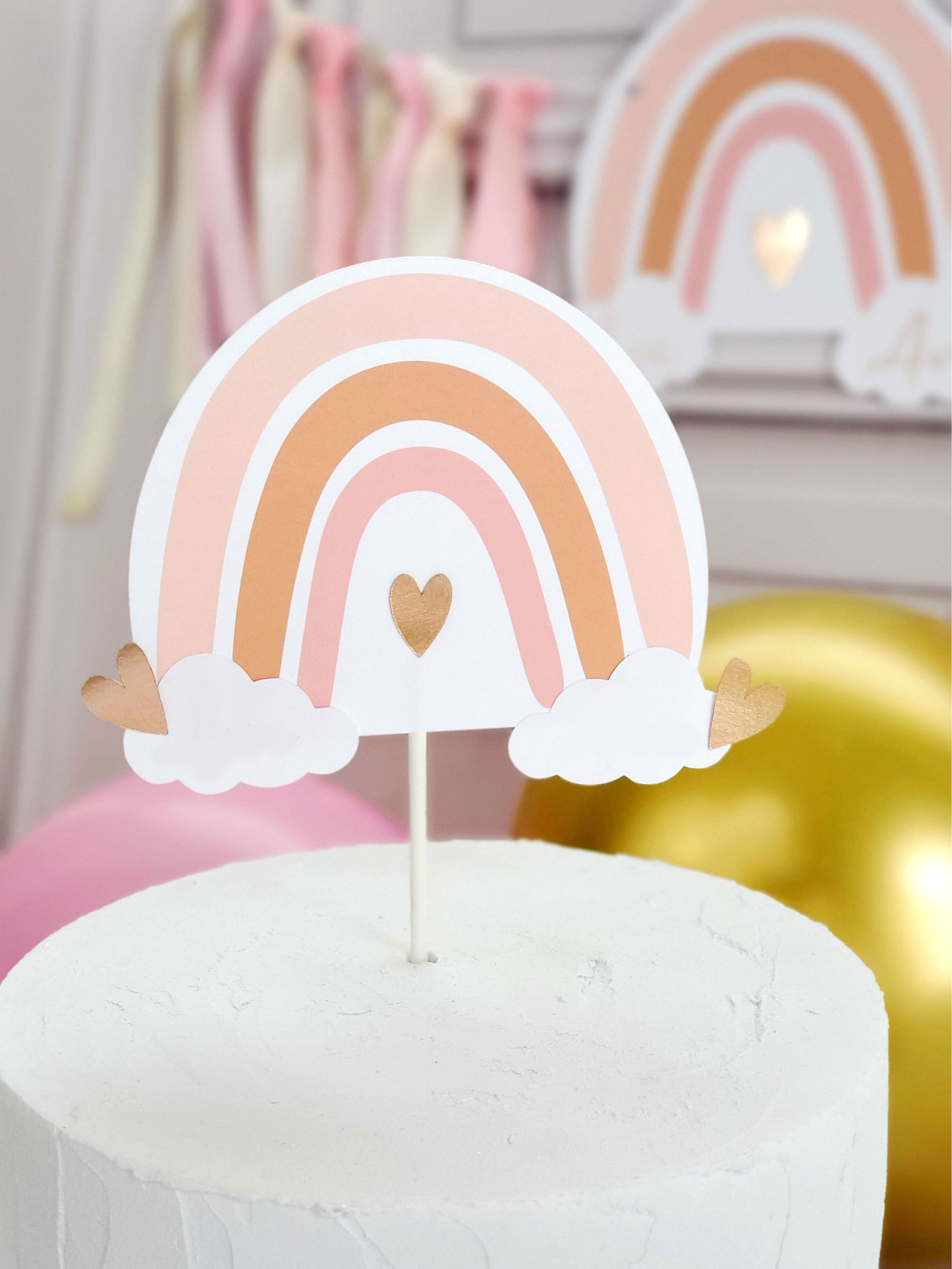 Printable Boho Pink Rainbow Cake Topper | Rainbow Party Cake Topper ...