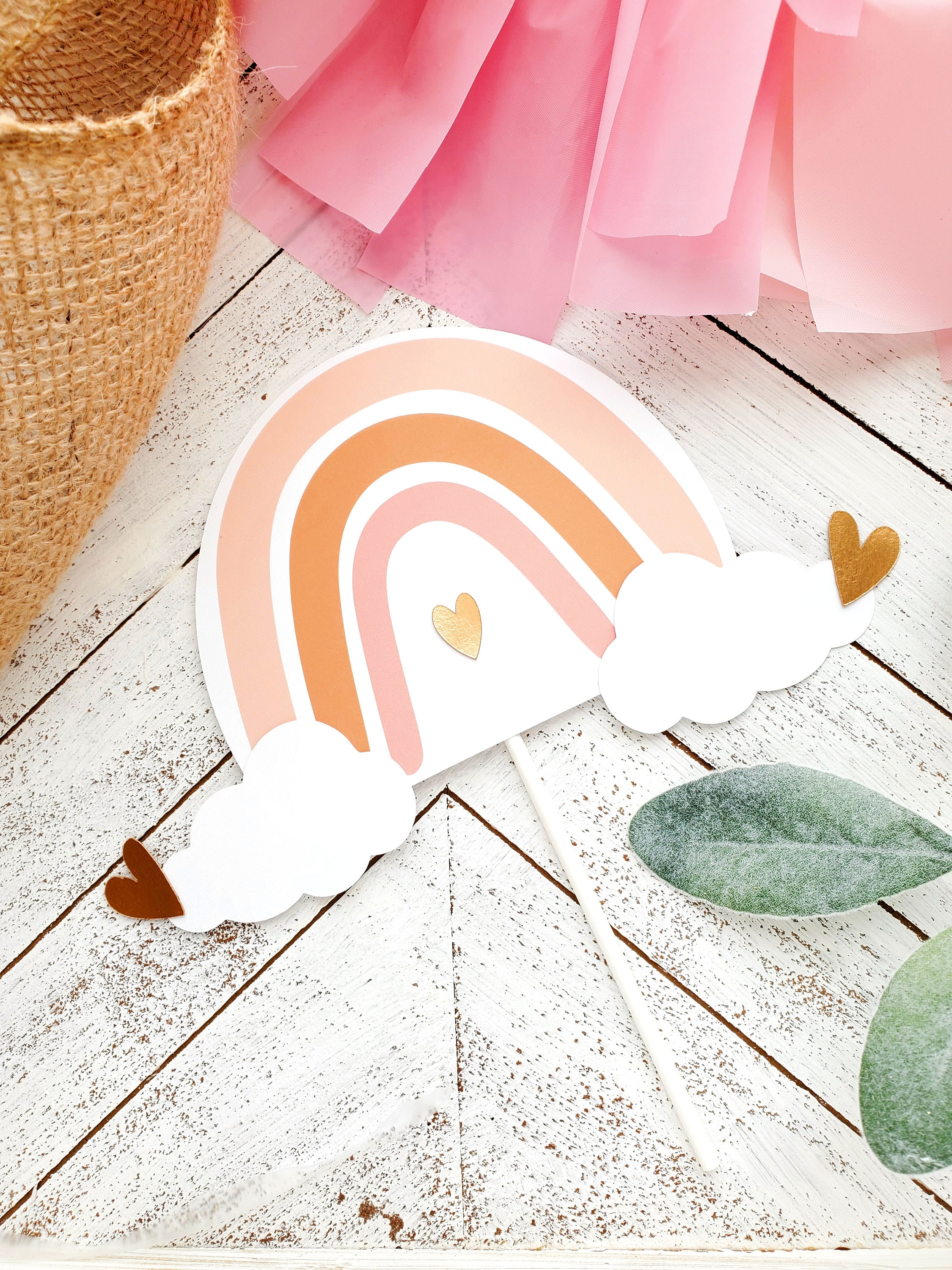 Boho Pink Rainbow Cake Topper Rainbow Party Cake Topper | Etsy