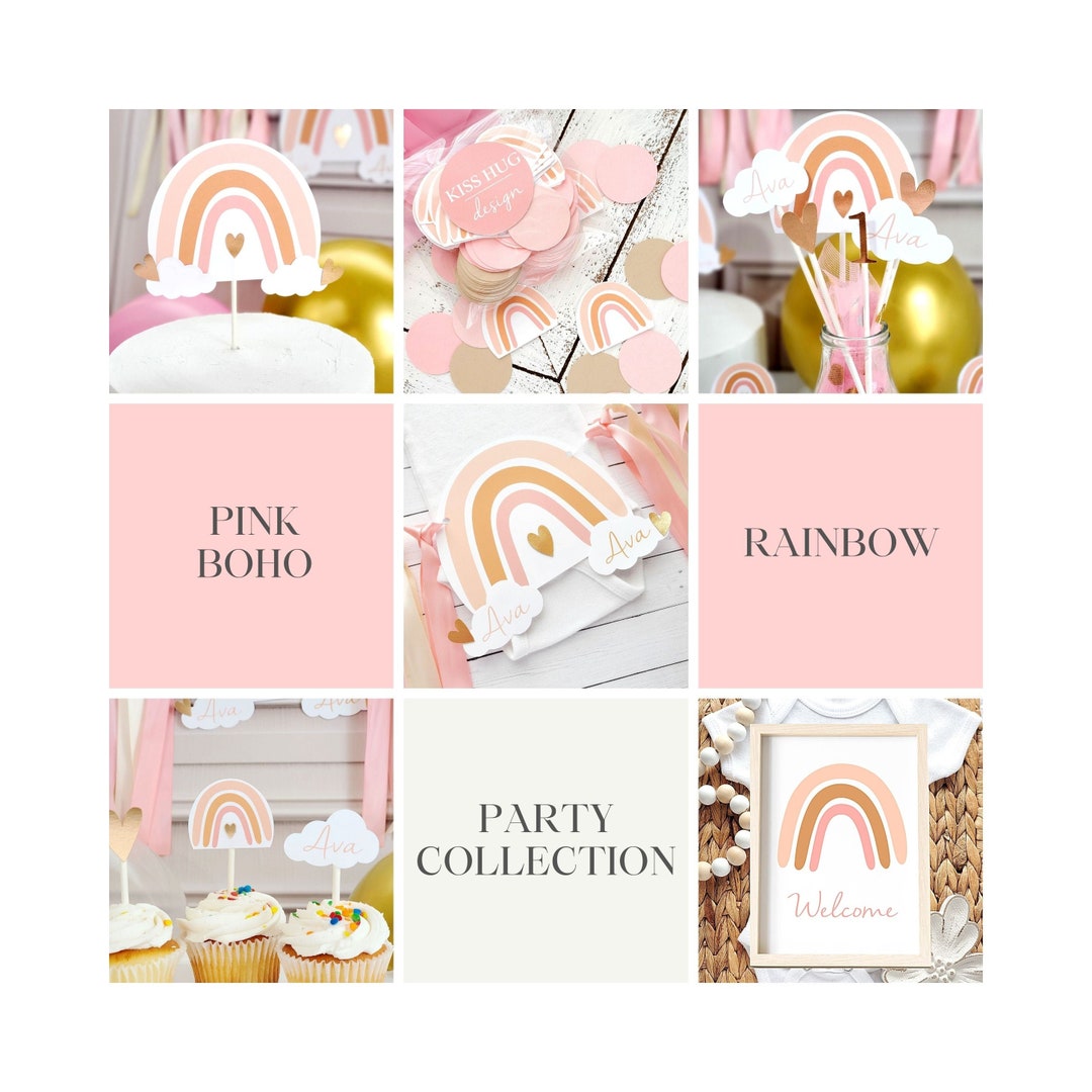 Boho Pink Rainbow Large Party Set With 8 X 10 Print | Personalized Pink ...