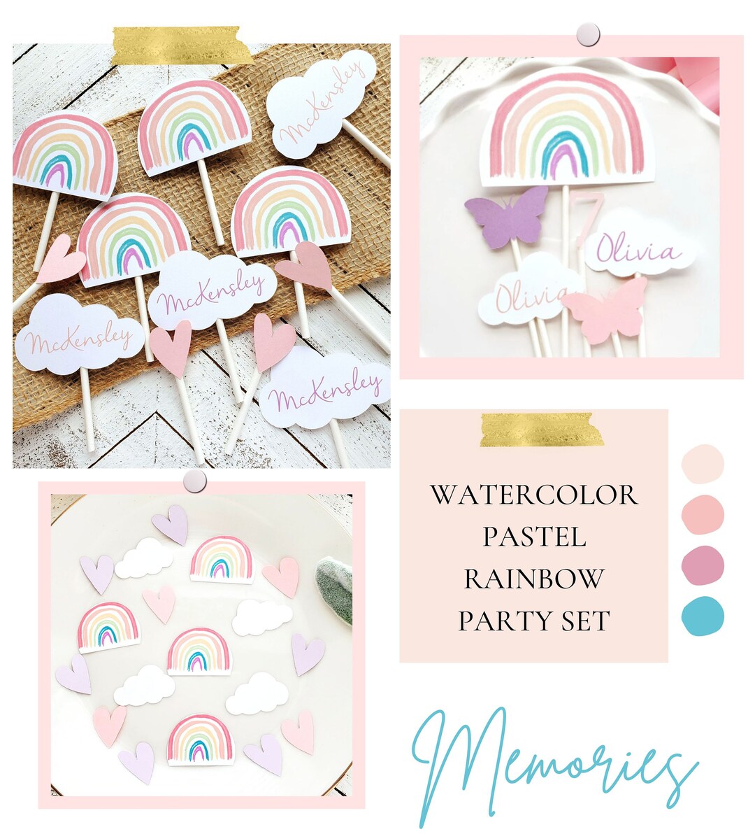 Personalized Pastels Rainbow 4 Item Party Set | Rainbow Party | Rainbow ...