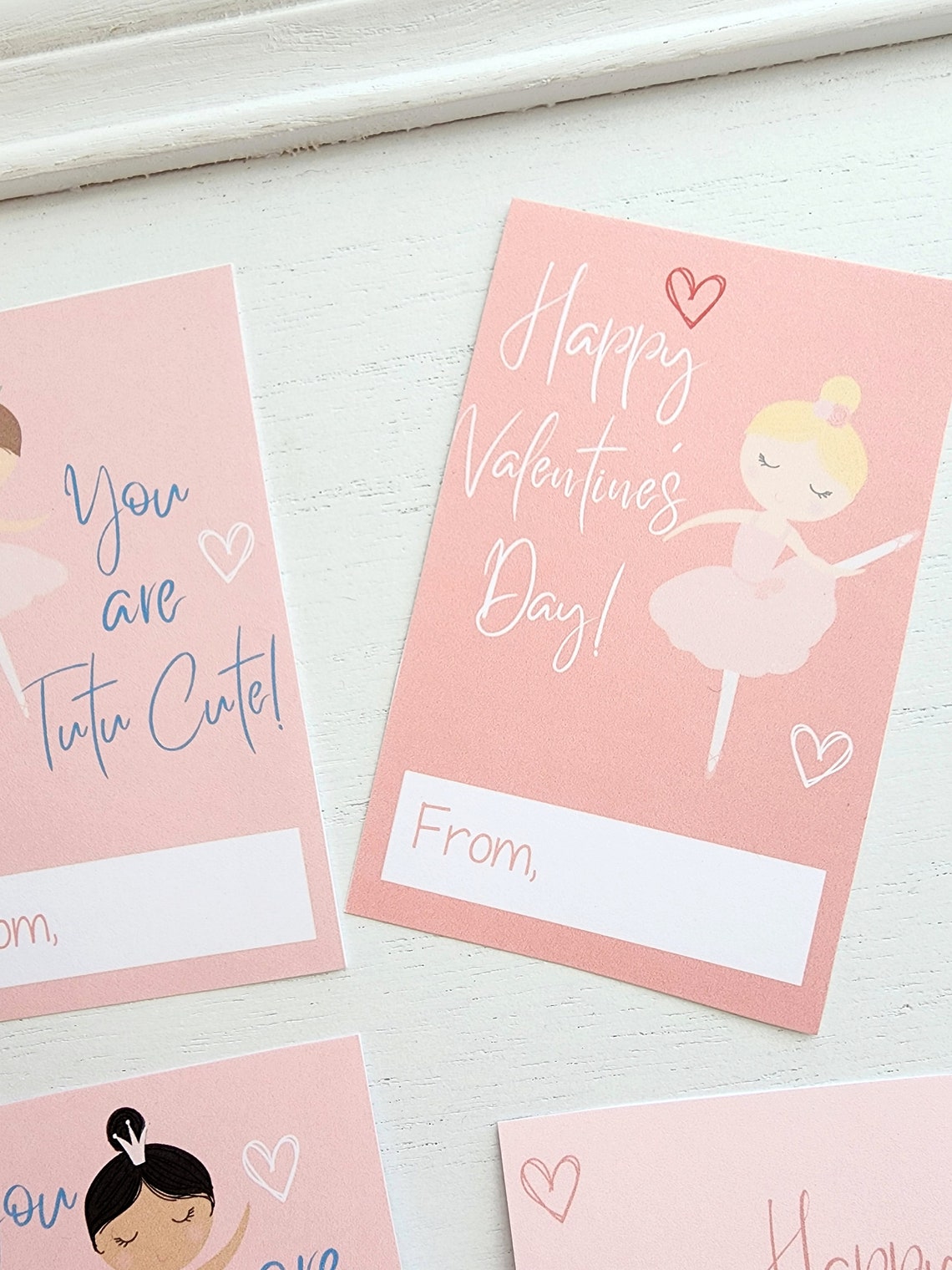 Pink Ballerina Valentine's Cards Kids Valentine's - Etsy