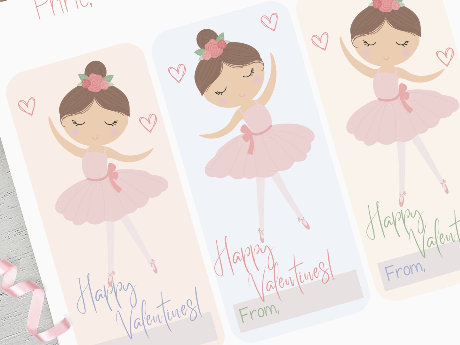 Ballerina Valentine's Cards Valentine's Day Gift - Etsy