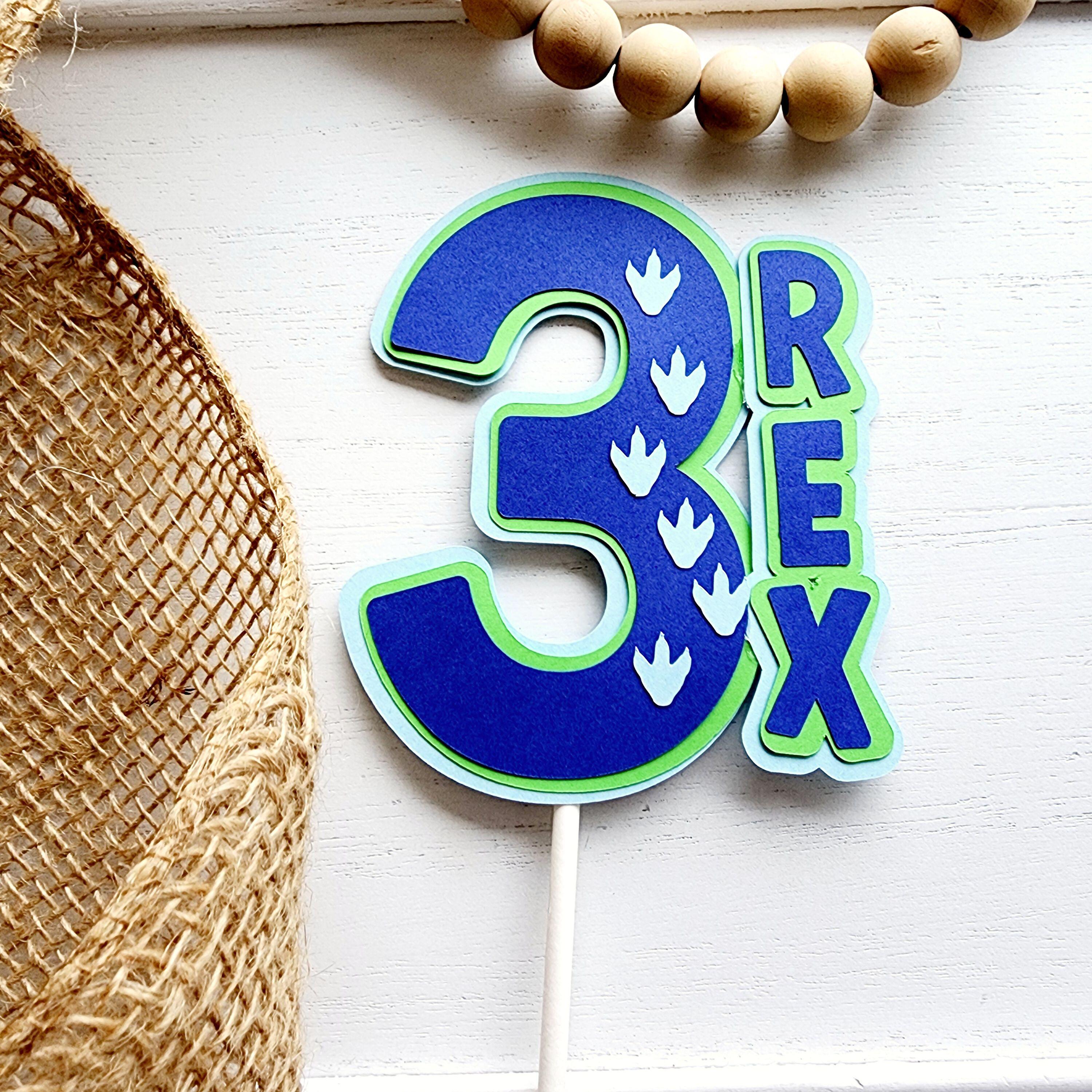 3 Rex Dinosaur Cake Topper - Roar Dinosaur Party Decor for 3rd Birthday ...