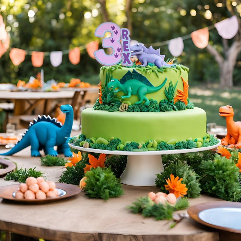 3 Rex Dinosaur Cake Topper - Roar Dinosaur Party Decor for 3rd Birthday ...