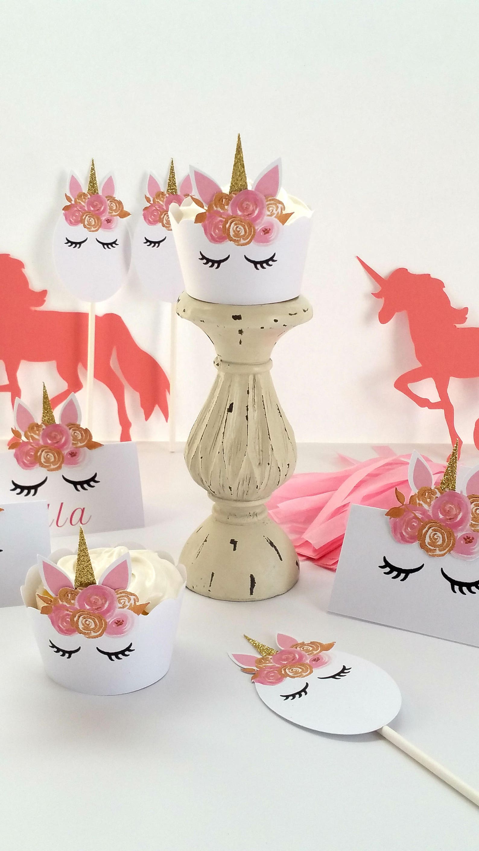 Pink and Gold Unicorn Place Cards - Etsy