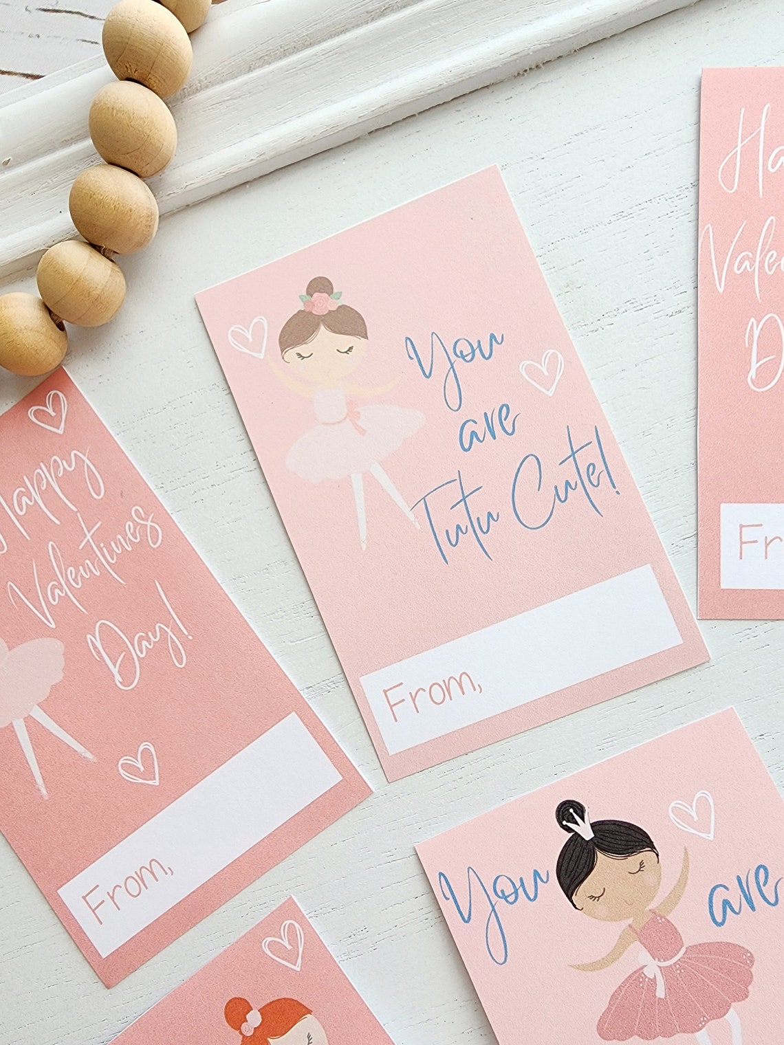 Pink Ballerina Valentine's Cards Kids Valentine's - Etsy