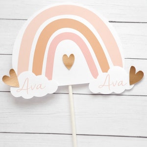 Personalized Boho Pink Rainbow Cake Topper | Rainbow Party Cake Topper ...